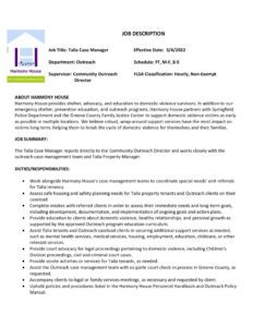 Talia Case Manager – Revised 3.2022 | Harmony House